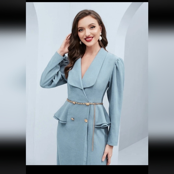 SHEIN | Dresses | Shein Xl Powder Blue Peplum Suit Dress | Poshmark